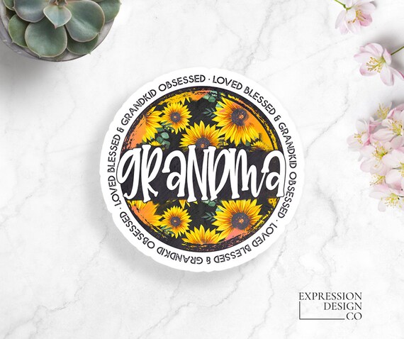 Grandma Vinyl Sticker Grandma Sticker Sunflower Sticker - Etsy