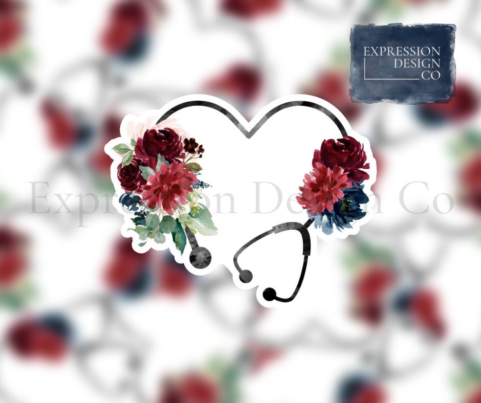 3 x 2.39 Inches Floral Permanent Vinyl Sticker Stethoscope Sticker ...