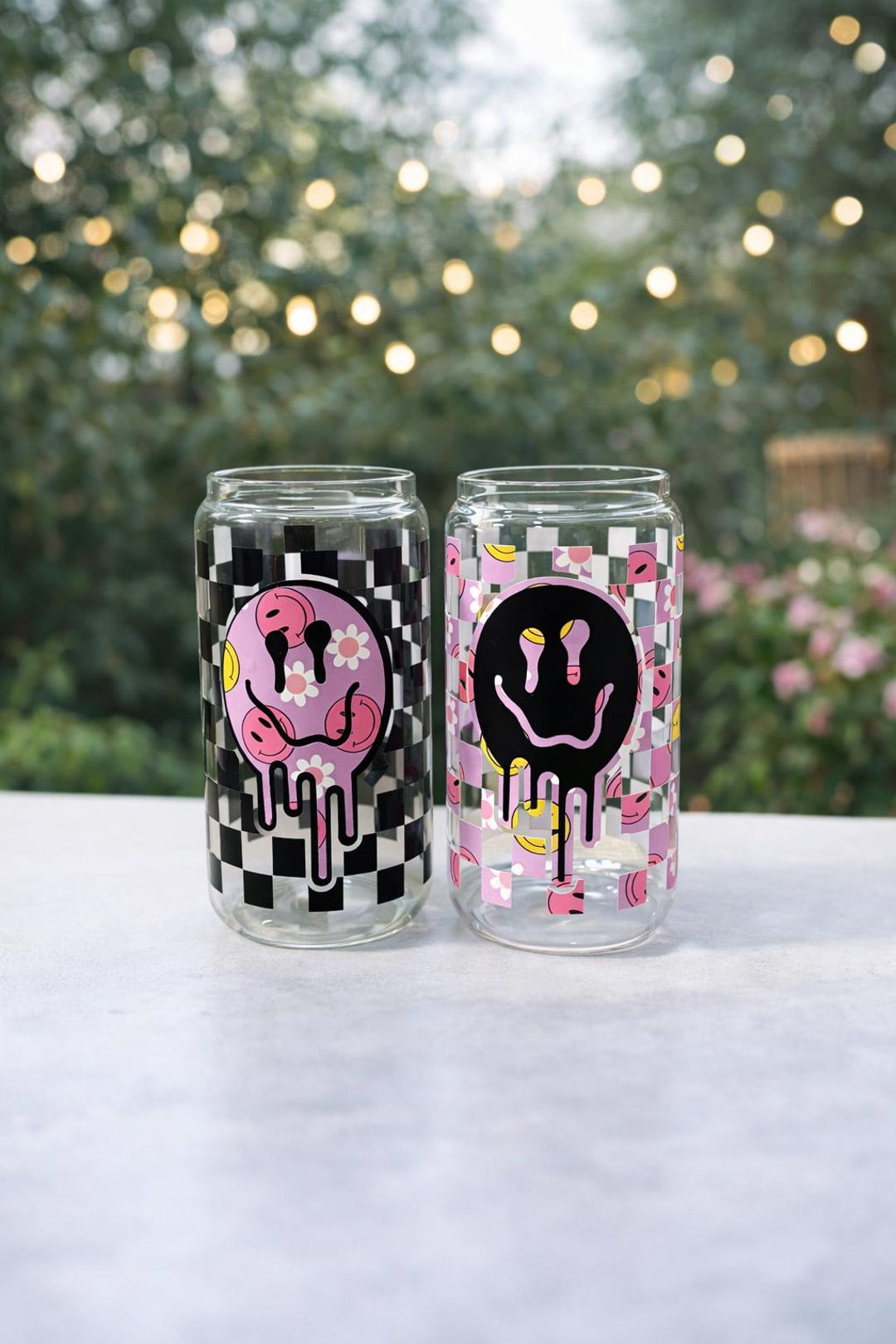 His and Hers Smiley Face Glass Cups Set | Matching Couple Can Glasses ...