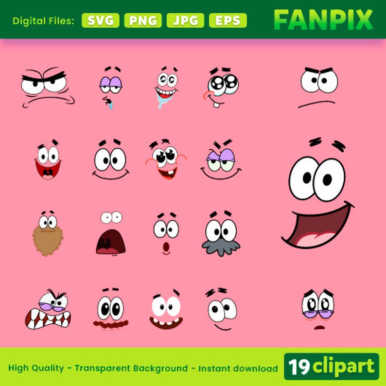 Patrick Star Faces clipart svg png eps jpg. Spongebob | Etsy