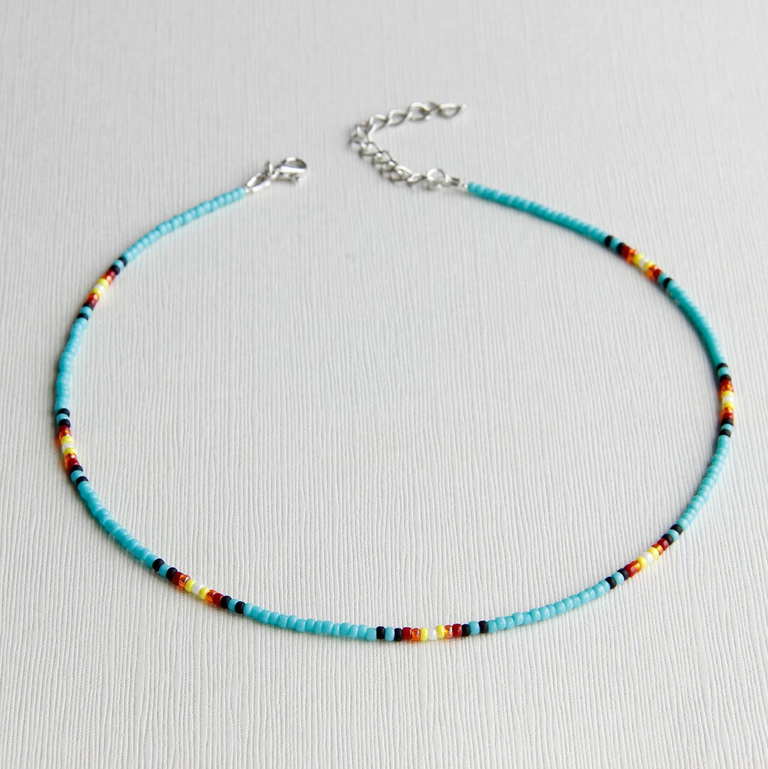 Turquoise Seed Bead Choker Native American Style Layered Choker ...