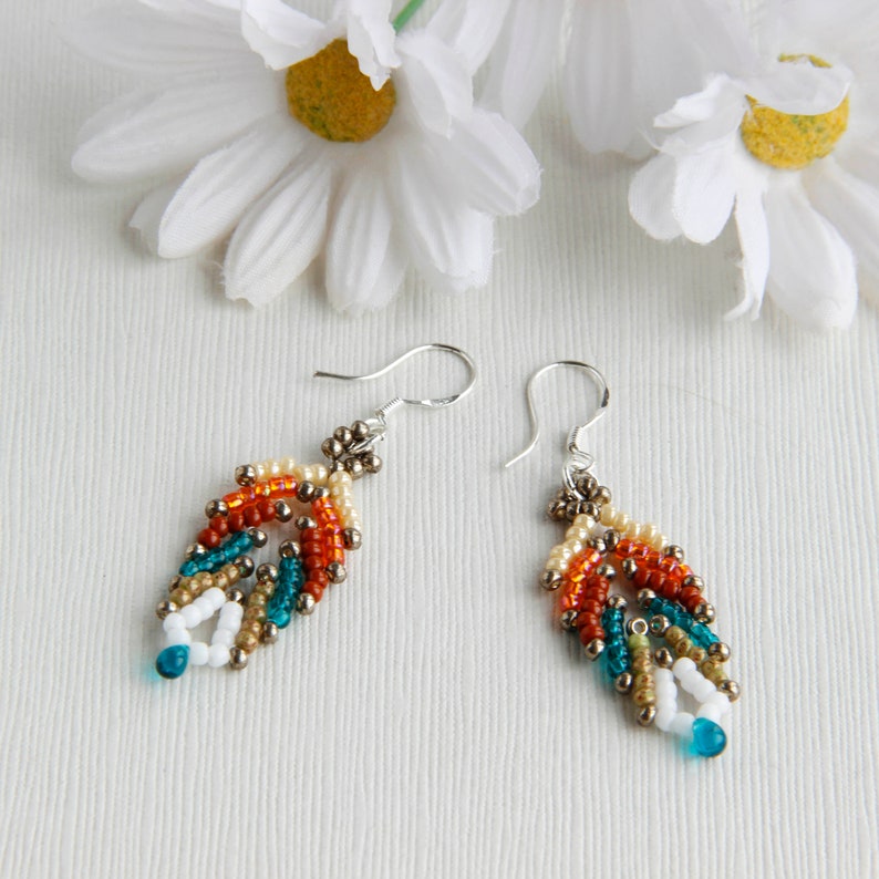 Colorful Feather Seed Bead Earrings, Bead Woven Native Beadwork for ...