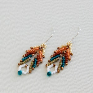 Colorful Feather Seed Bead Earrings, Bead Woven Native Beadwork for ...
