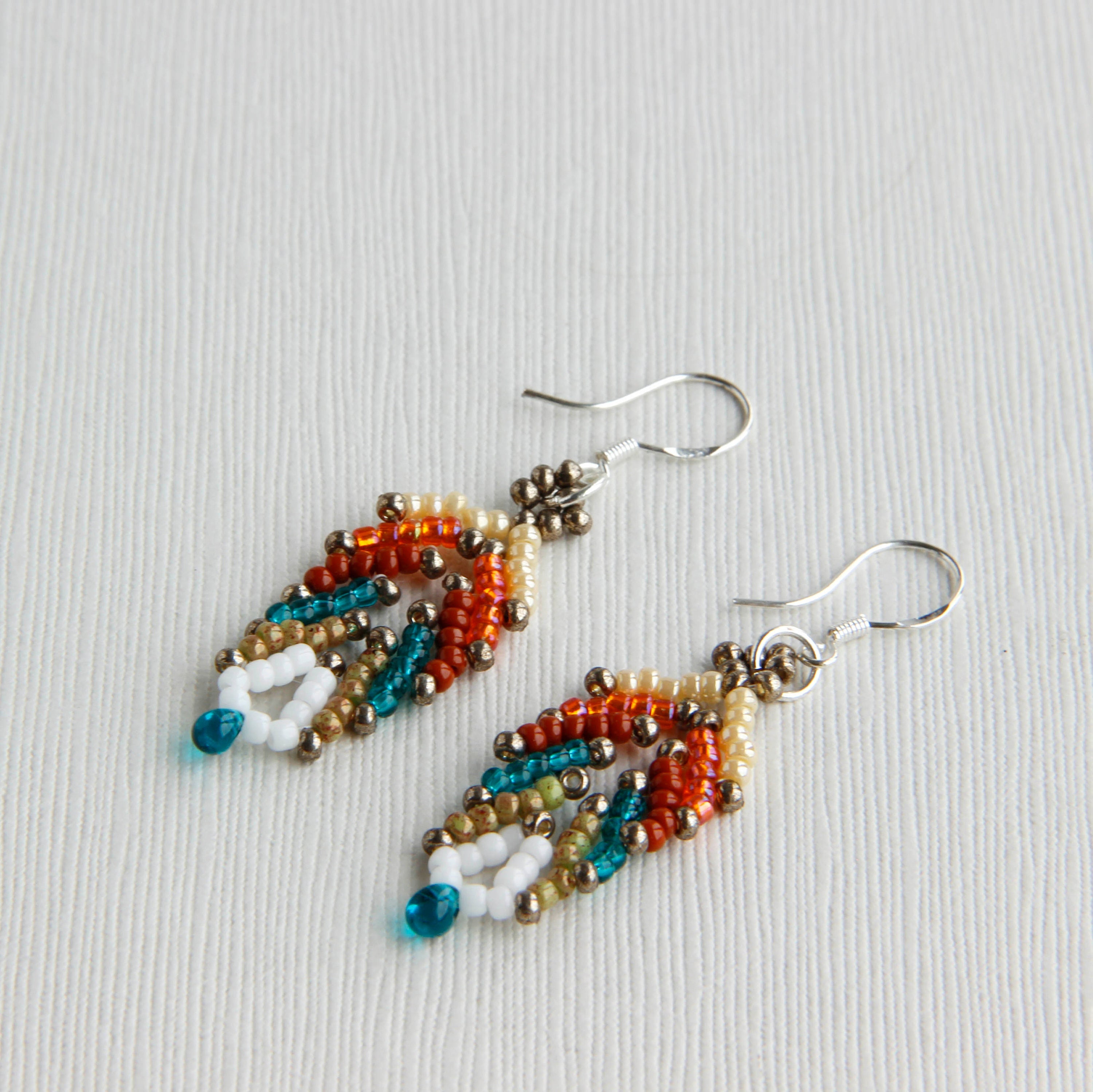 Colorful Feather Seed Bead Earrings, Bead Woven Native Beadwork for ...