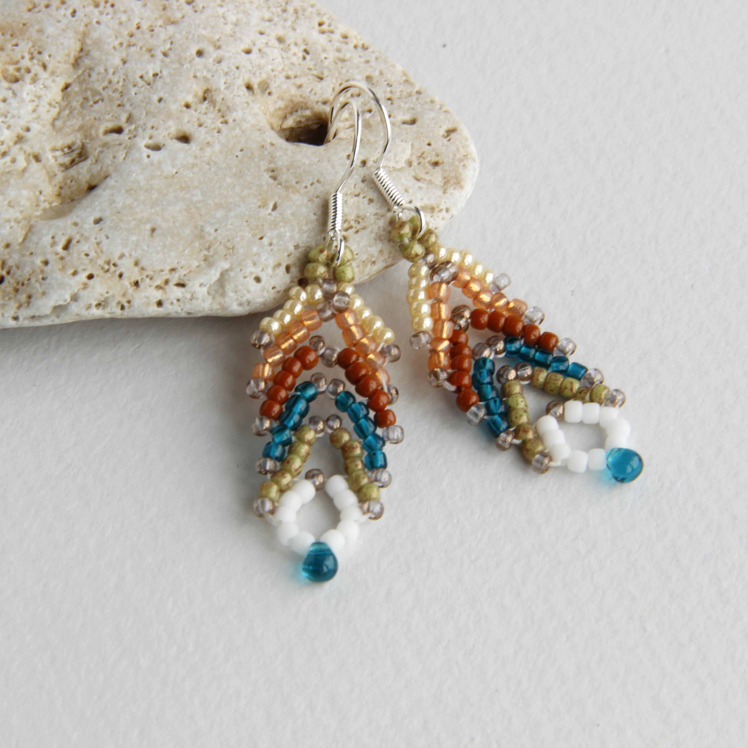 Colorful Feather Seed Bead Earrings, Bead Woven Native Beadwork for ...