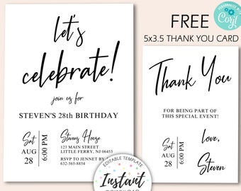 Let's Celebrate Party Invitation Online Editable Template - Etsy