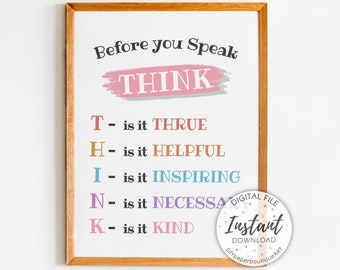 Think Before You Speak Poster,motivational Poster,teacher Office,rules ...
