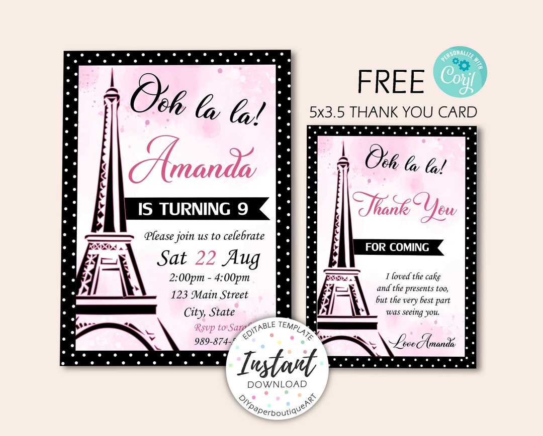 Paris Birthday Invitation,party in Paris DIGITAL Invitation,paris Party ...