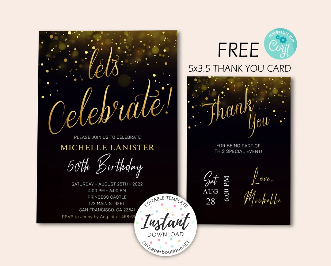 Let's Celebrate Party Invitation Online Editable Template, Digital Party E-invite, E-invite ...