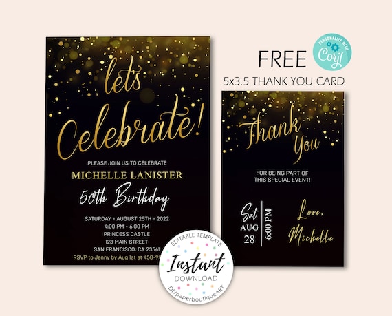 Let's Celebrate Party Invitation Online Editable Template - Etsy