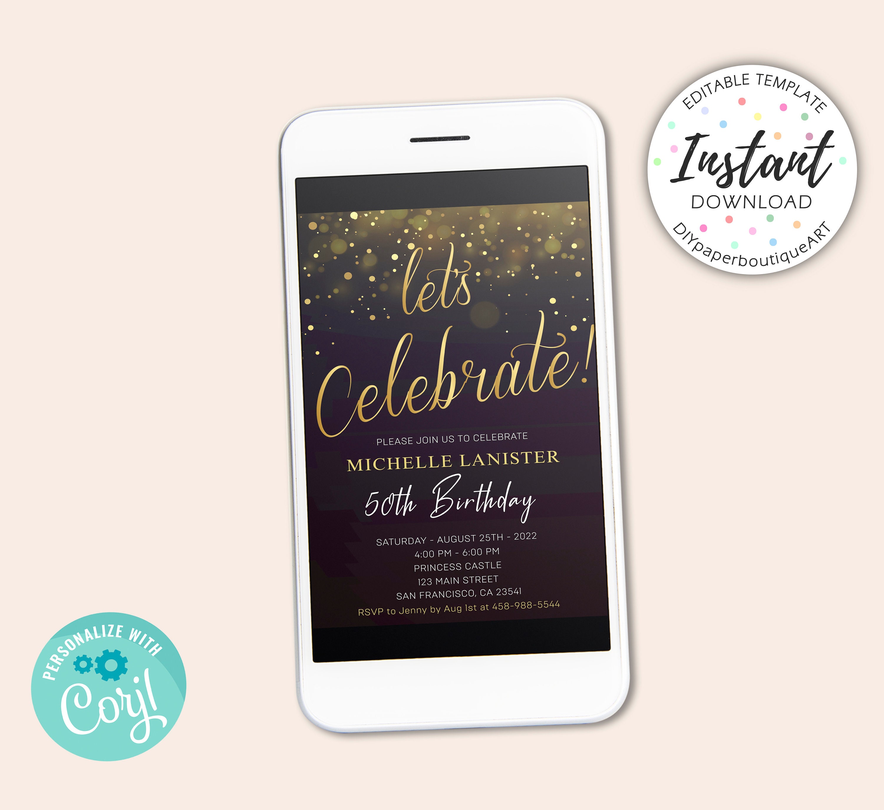 Let's Celebrate Party Invitation Online Editable Template - Etsy