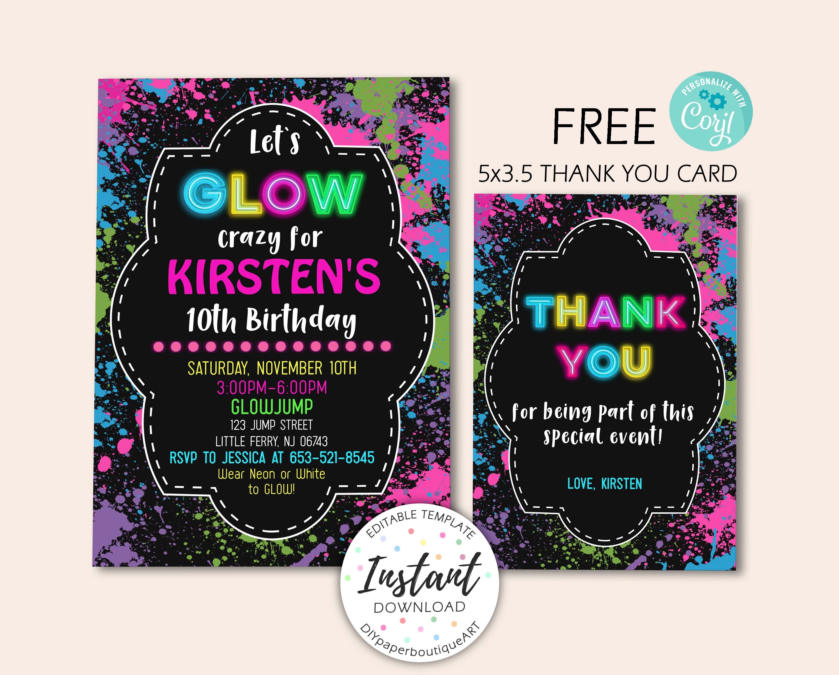 Let's Glow Crazy Invitation Let's Glow Invites Glow - Etsy