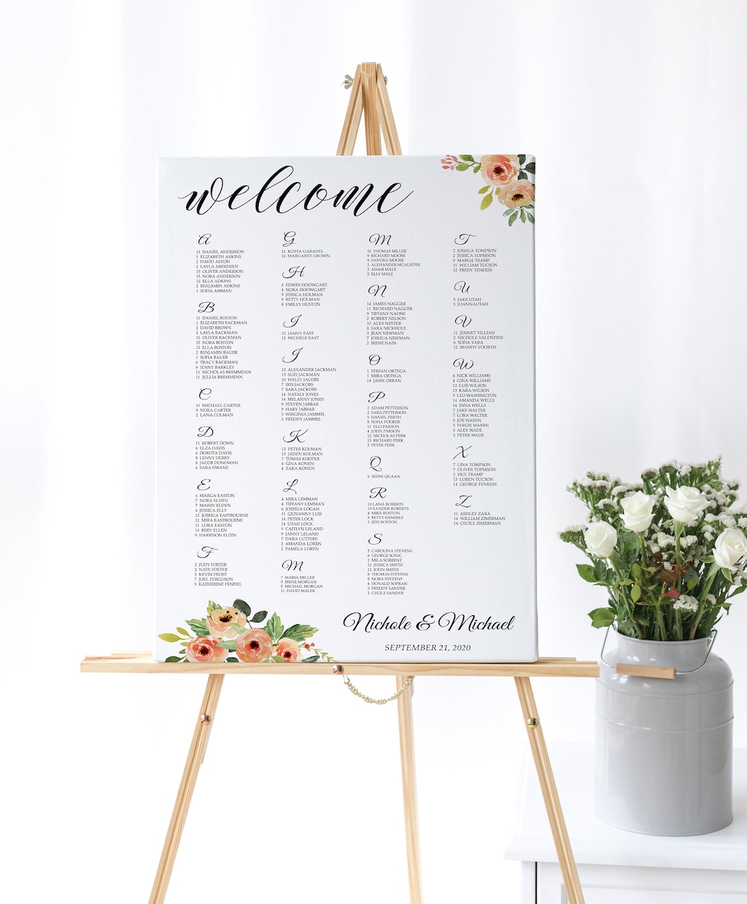 Wedding Seating Chart, Alphabetical Wedding Seat Chart, Wedding Place ...
