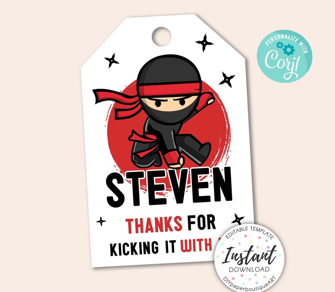 Ninja Favor Tags, Karate Favor Tags, Ninja Warrior Favor Tags, Martial ...