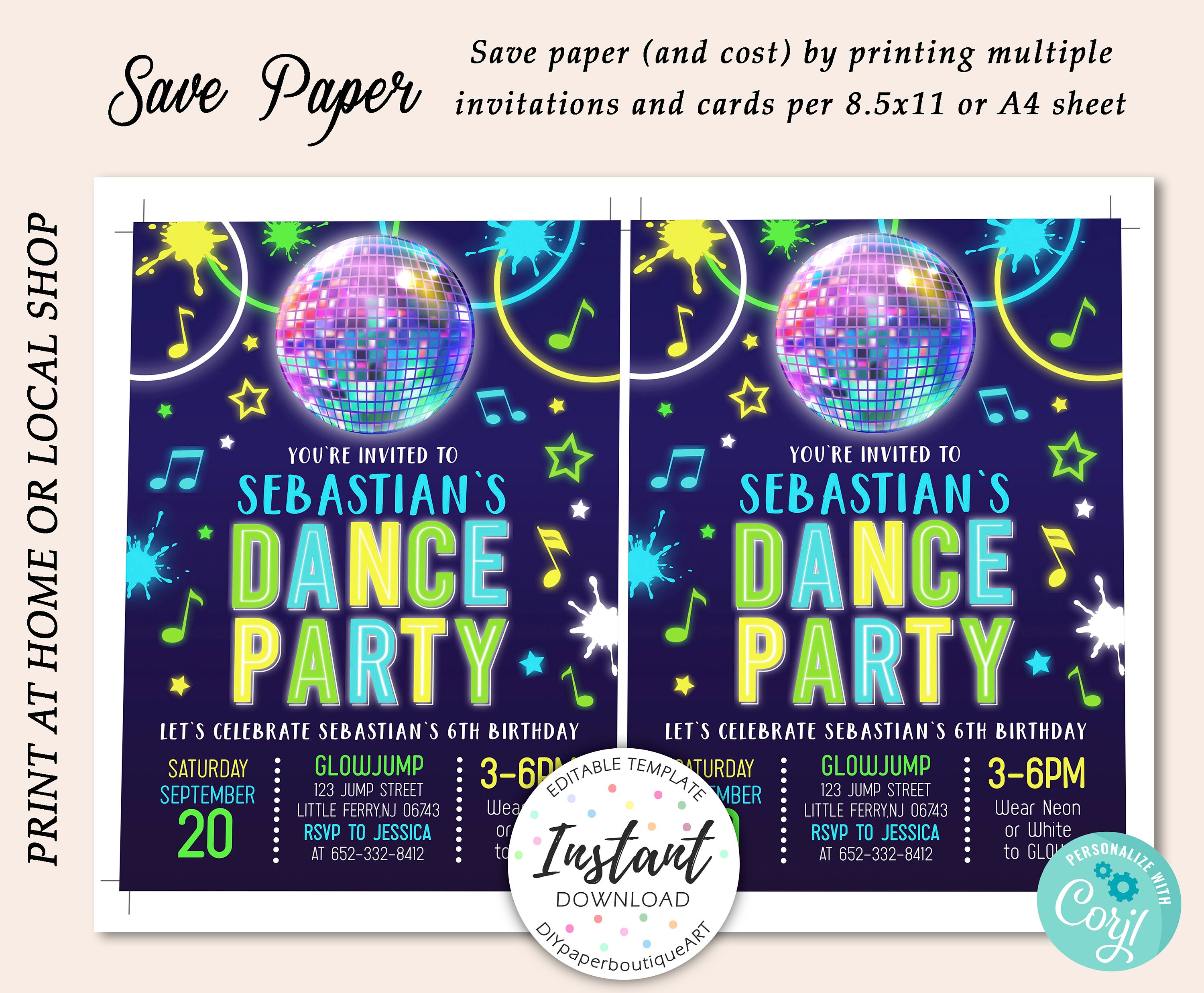 Let's Glow Crazy Invitation Neon Glow Dance Party Glow - Etsy