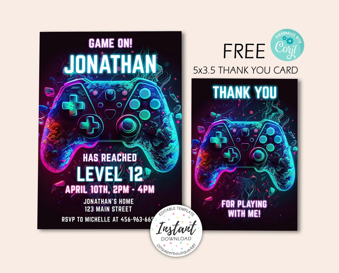 Video Game Birthday Invitation, Video Game Invite, Arcade Birthday ...