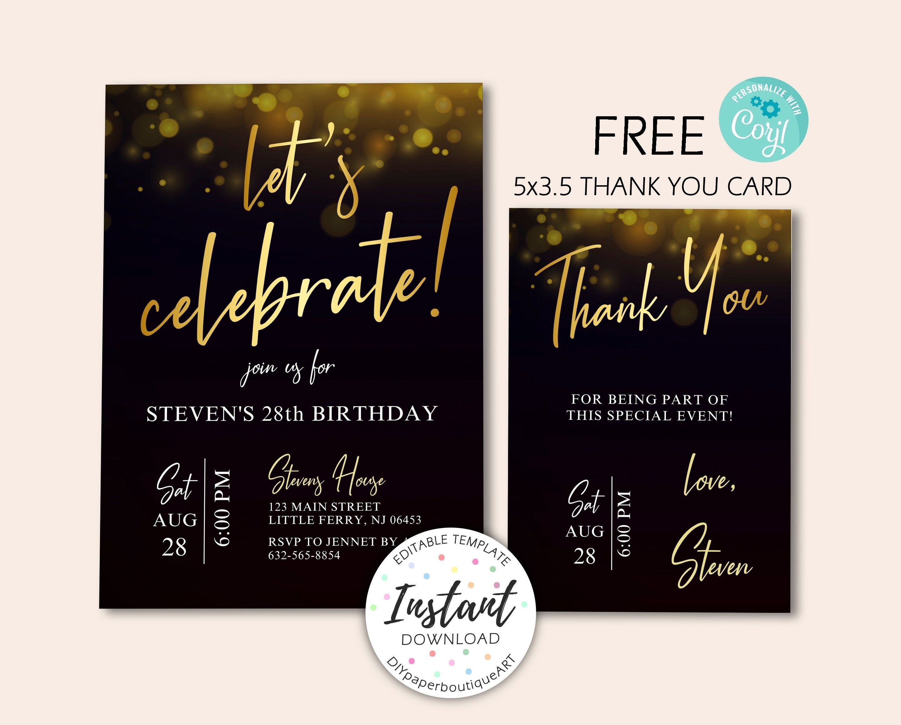 Let's Celebrate Party Invitation Online Editable Template - Etsy