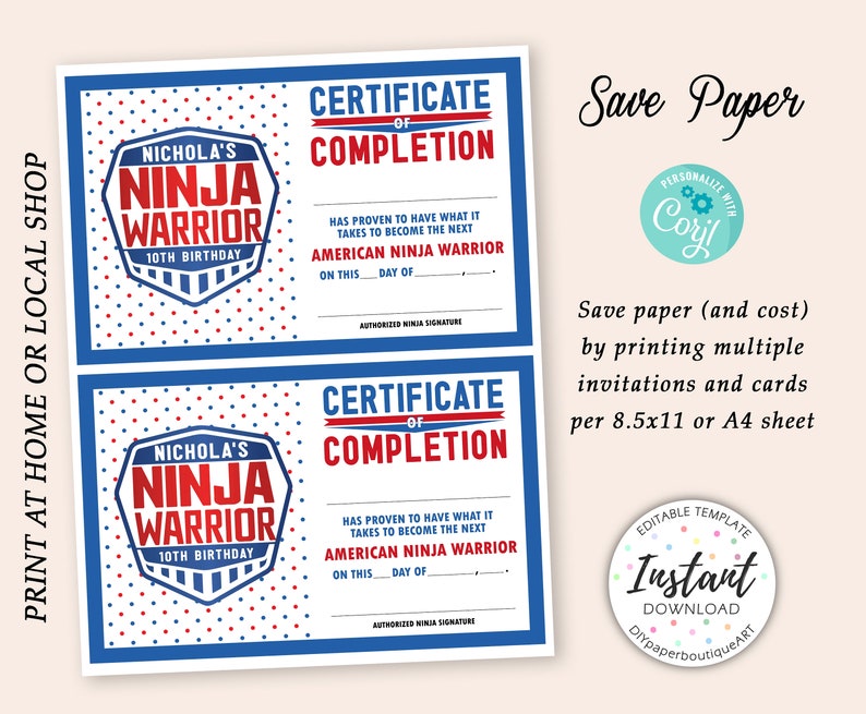 Ninja Warrior Certificate Certificate of Completion Course - Etsy
