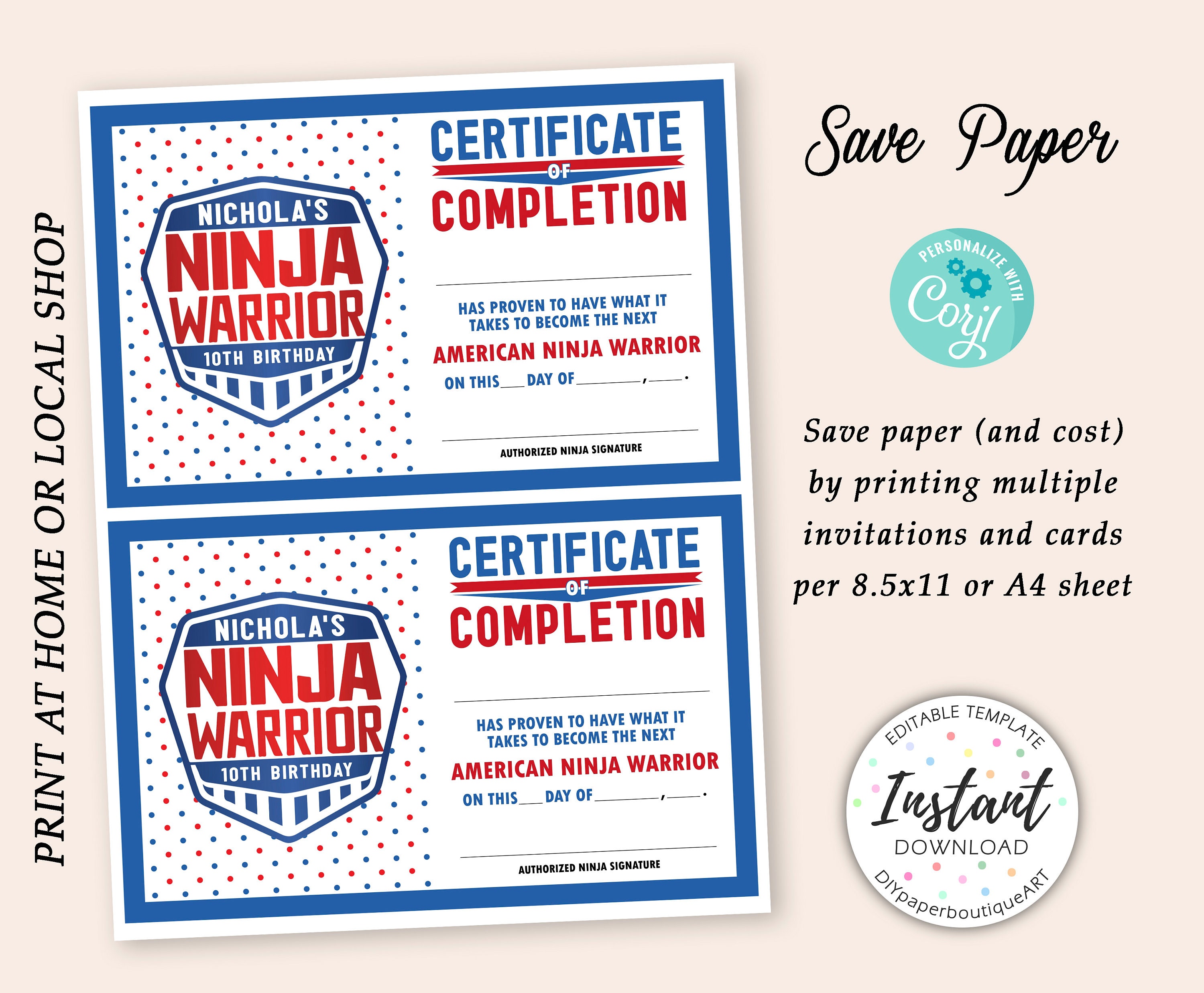 Ninja Warrior Certificate Certificate of Completion Course - Etsy