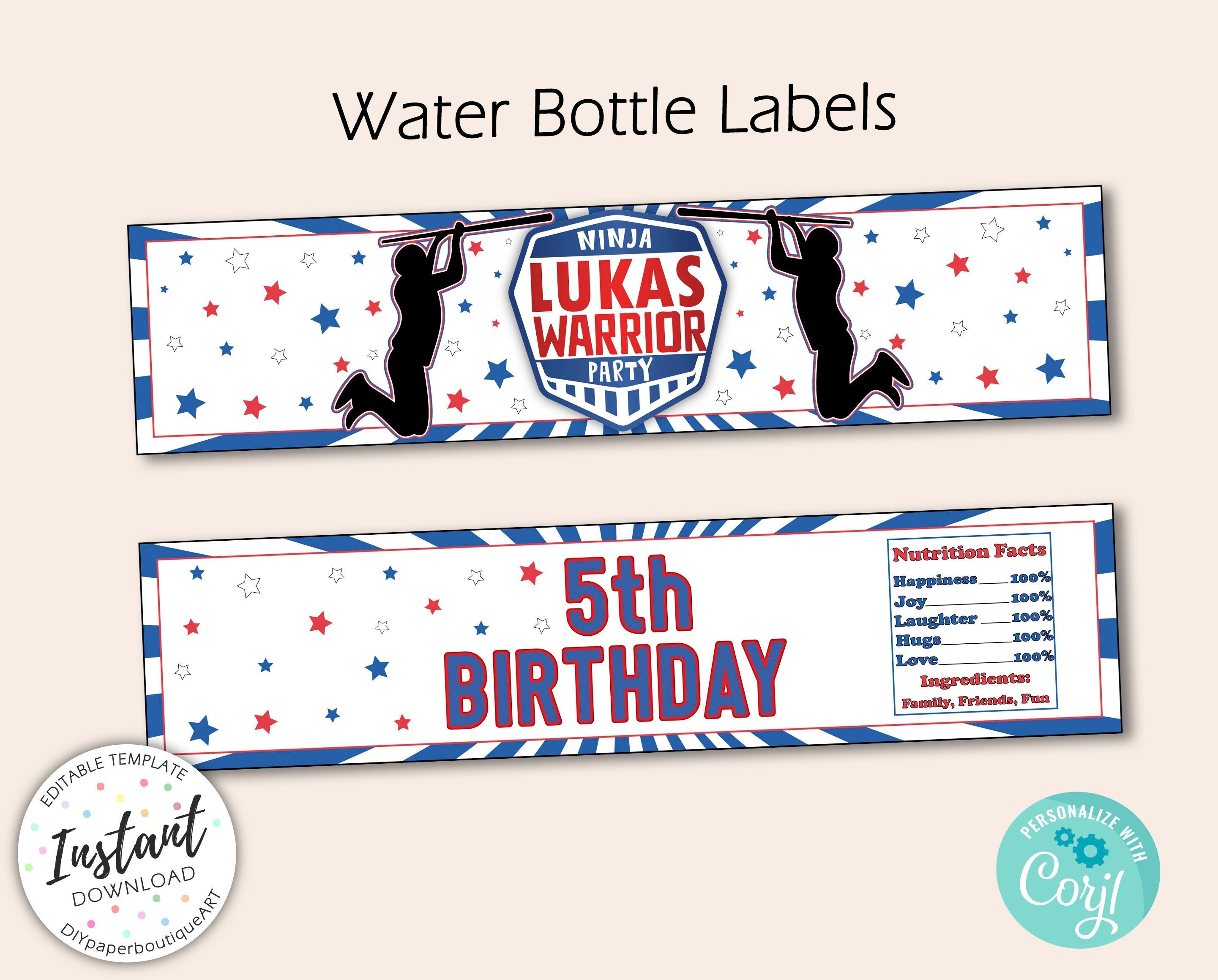 American Ninja Warrior Bottle Label Design / Ninja Warrior Labels ...