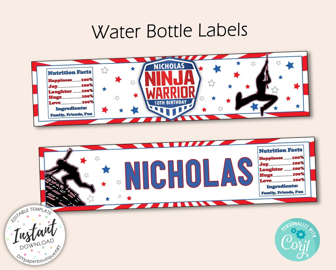 American Ninja Warrior Bottle Label Design, Ninja Warrior Labels, Water ...