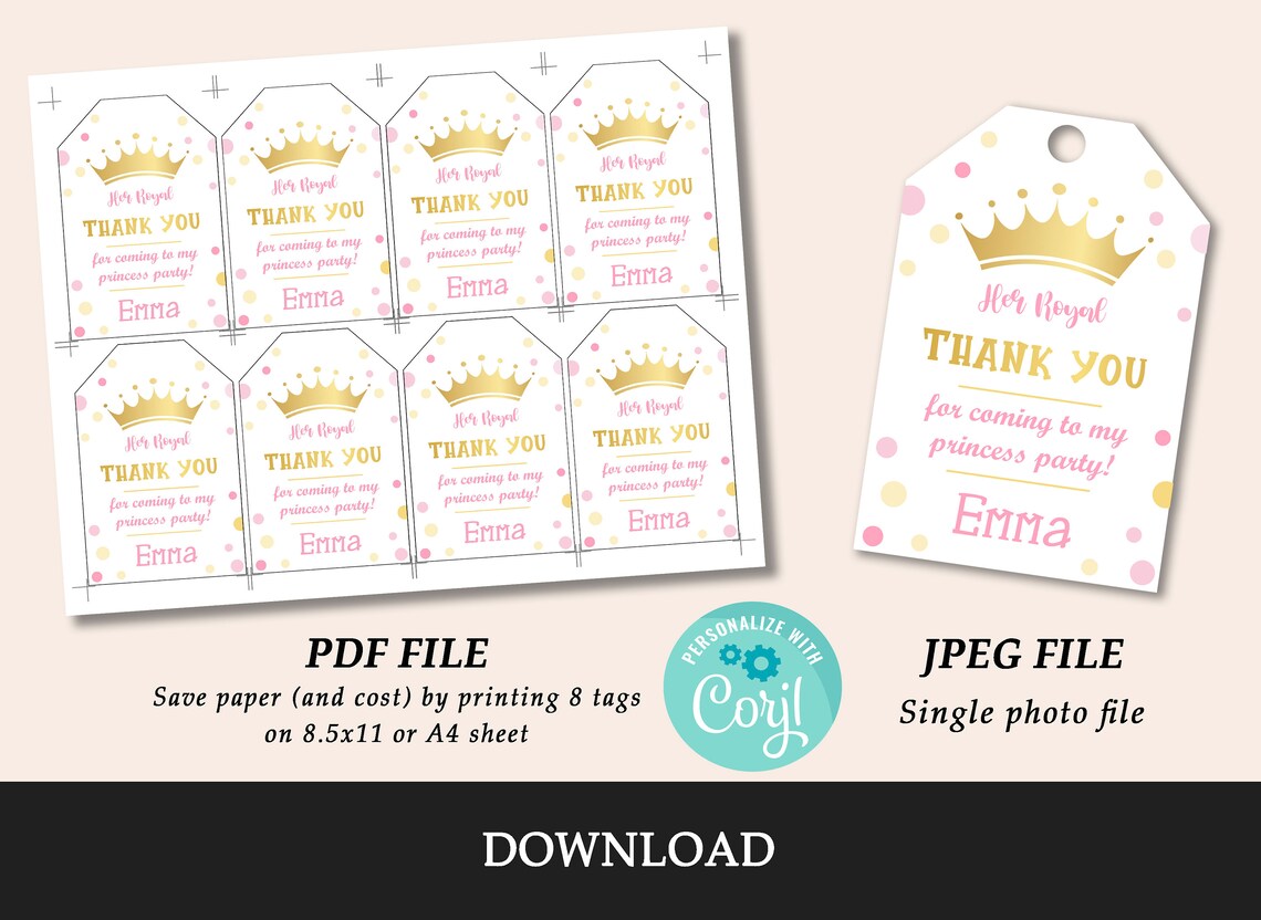 Princess Favor Tag Princess Party Princess Birthday - Etsy