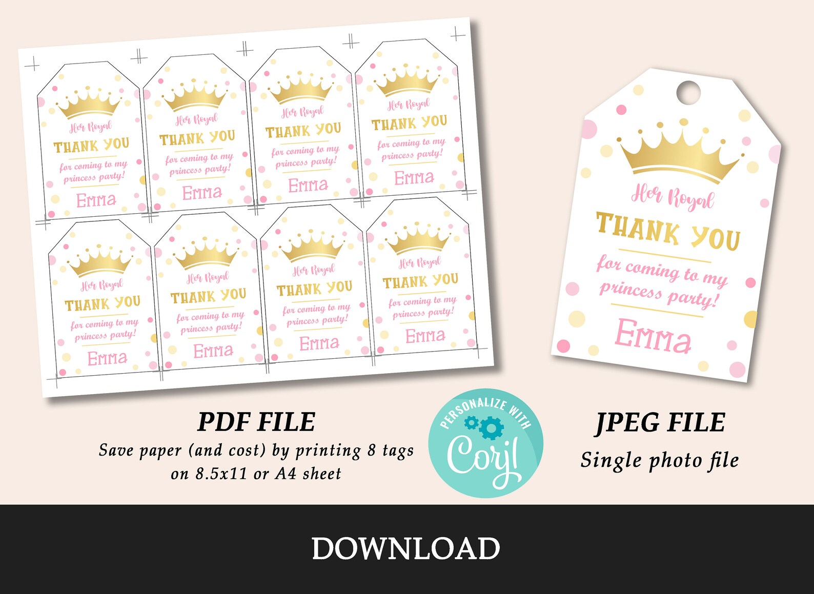 Princess Favor Tag Princess Party Princess Birthday - Etsy