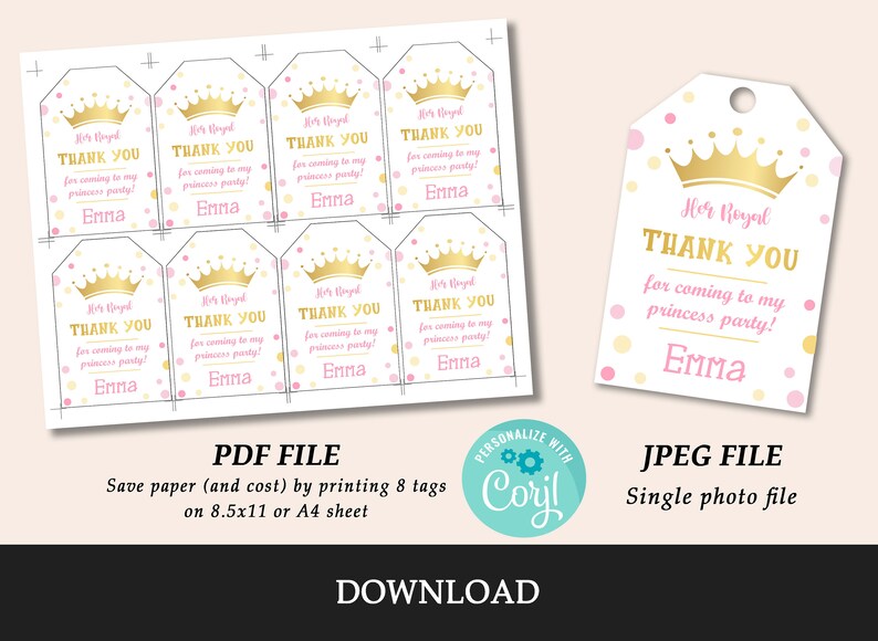 Princess Favor Tag Princess Party Princess Birthday - Etsy