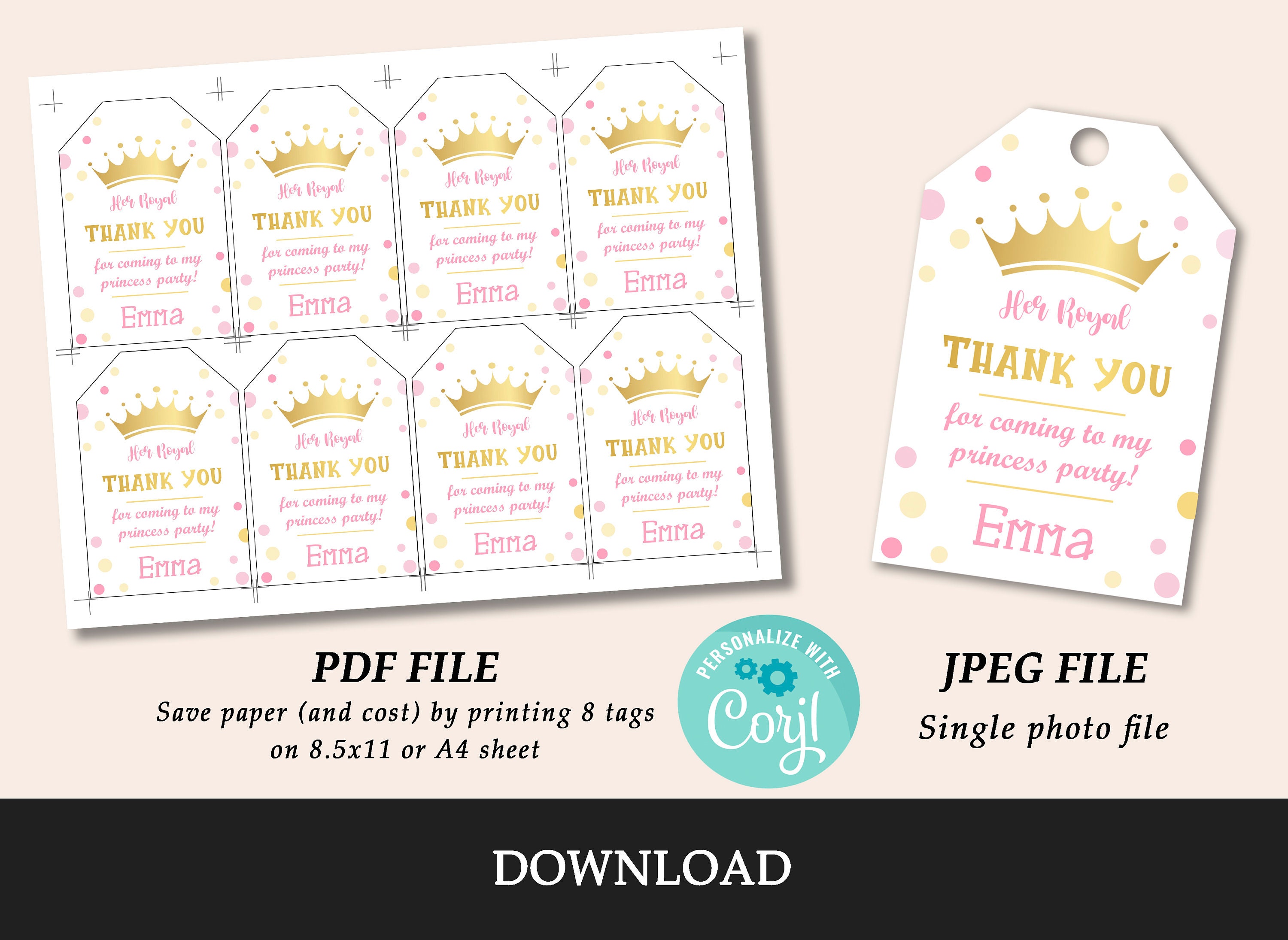 Princess Favor Tag Princess Party Princess Birthday - Etsy