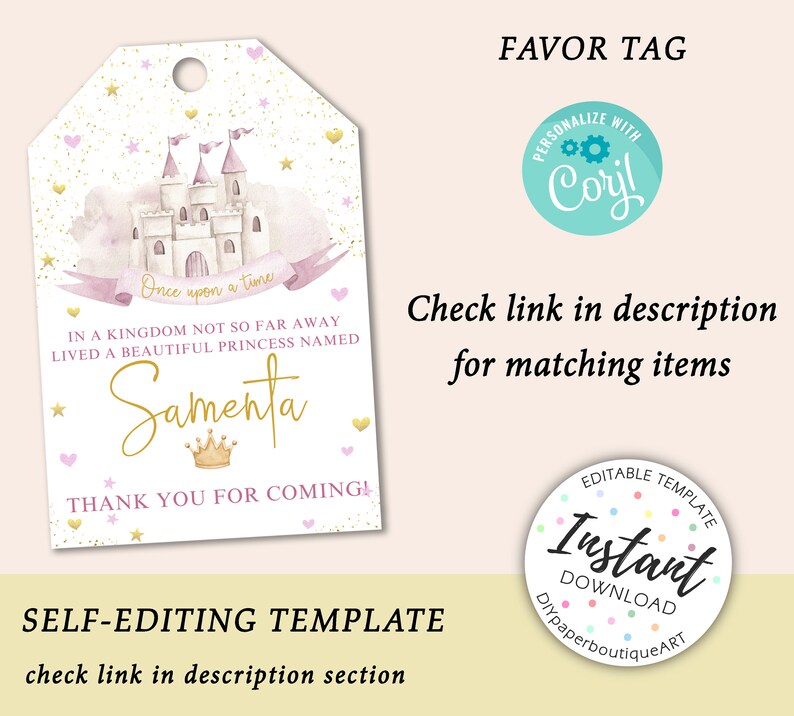 Princess Favor Tag Princess Party Princess Birthday - Etsy