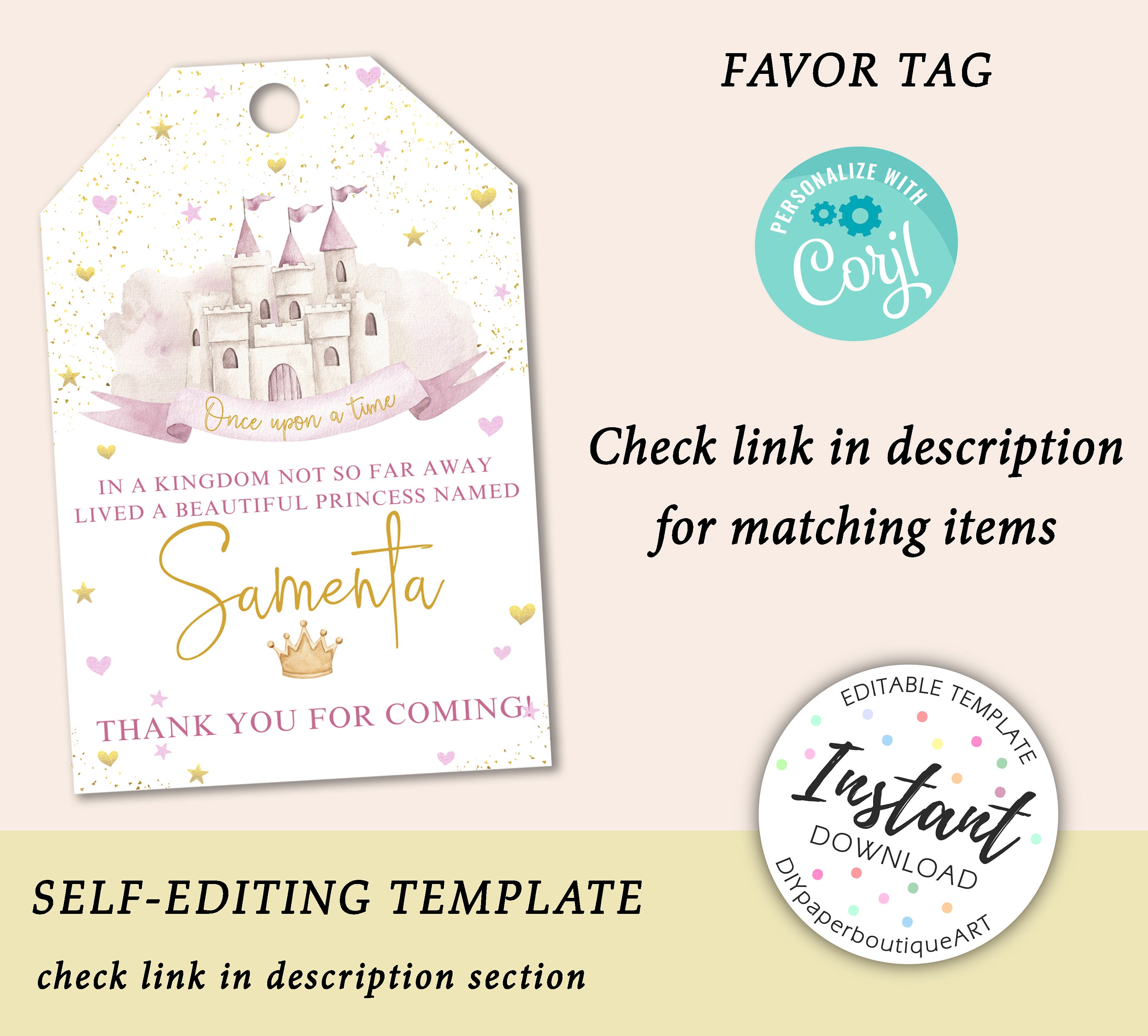 Princess Favor Tag Princess Party Princess Birthday - Etsy