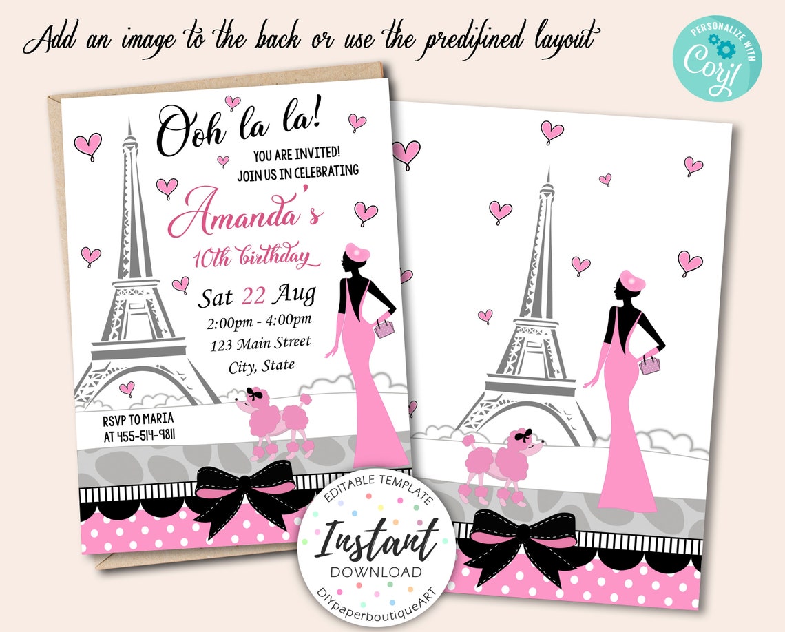 Paris Birthday Invitationparty in Paris DIGITAL | Etsy