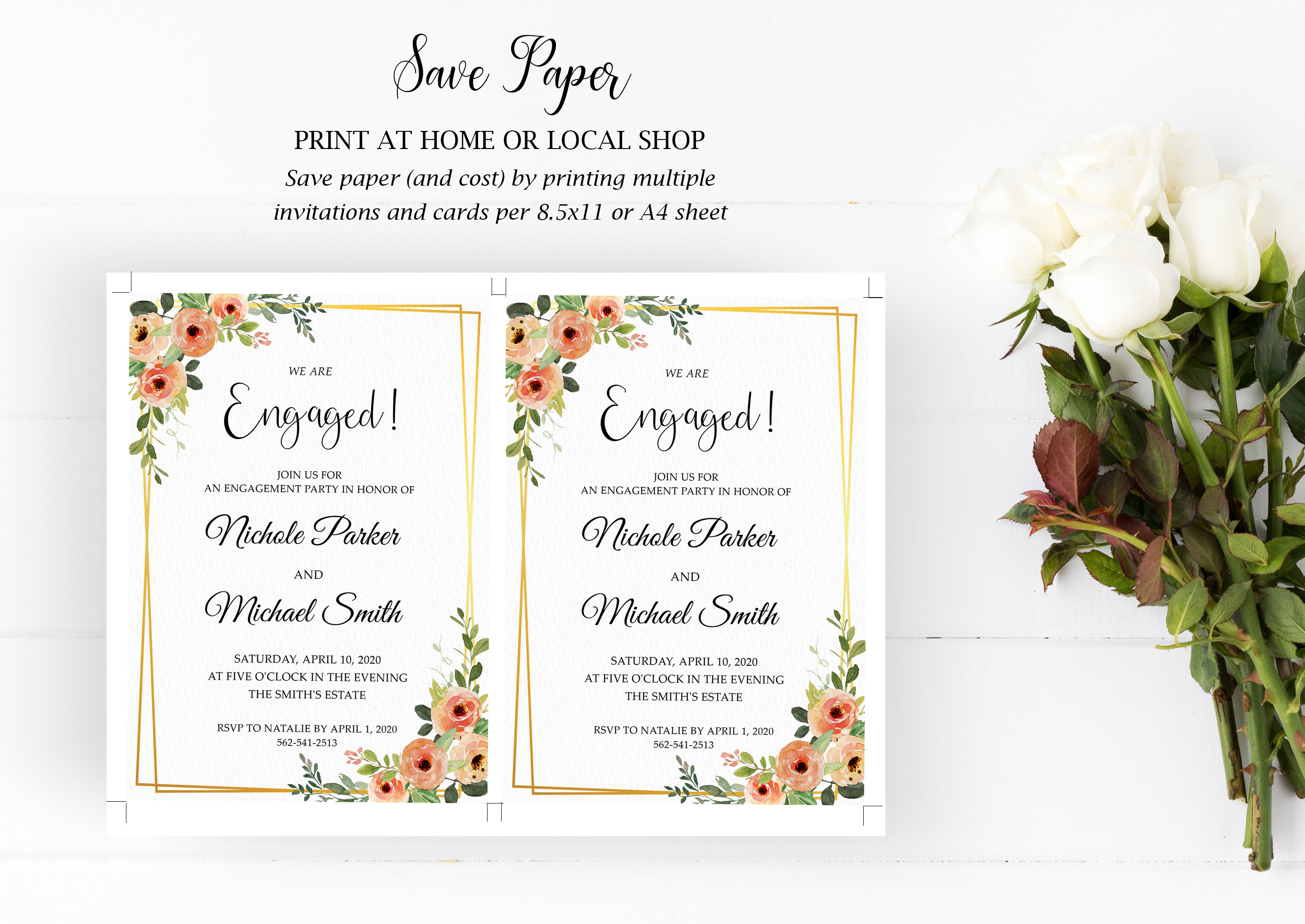 Flower Engagement Invitation Template Engagement | Etsy