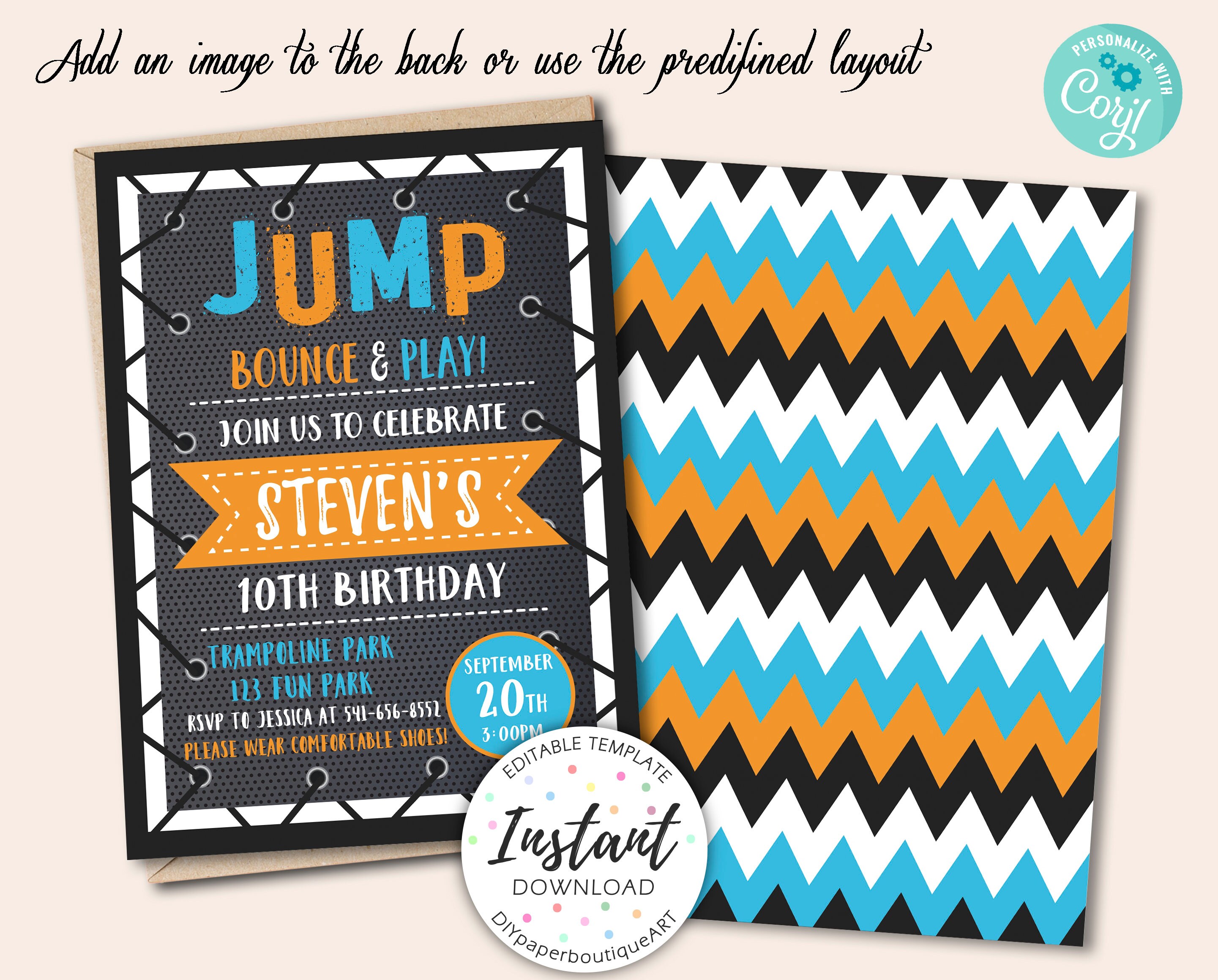 Jump Birthday Invitation-trampoline Party Invitation Bounce - Etsy