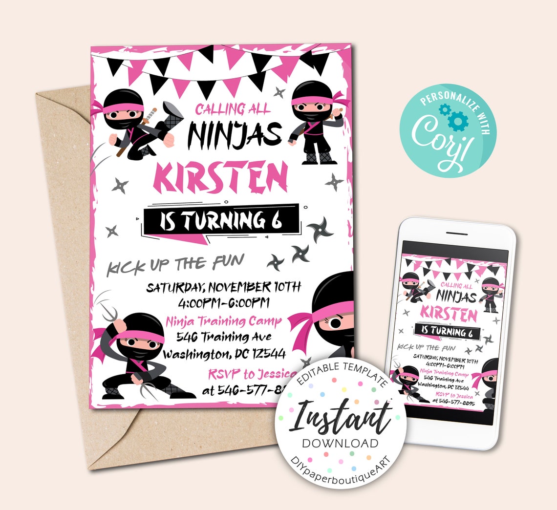 Ninja Birthday Invitation Martial Arts Invite Ninja Party - Etsy