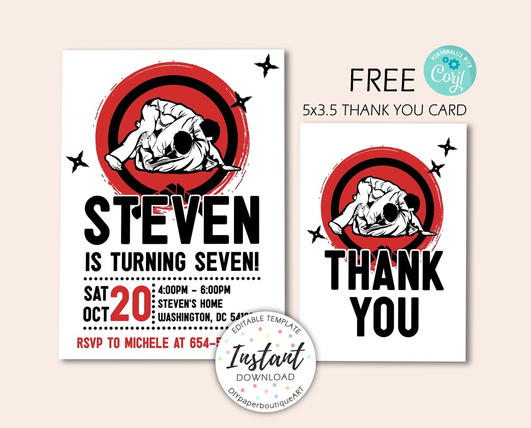 Ninja Birthday Invitation, Jiu-jitsu Invitation, Martial Arts Invite ...