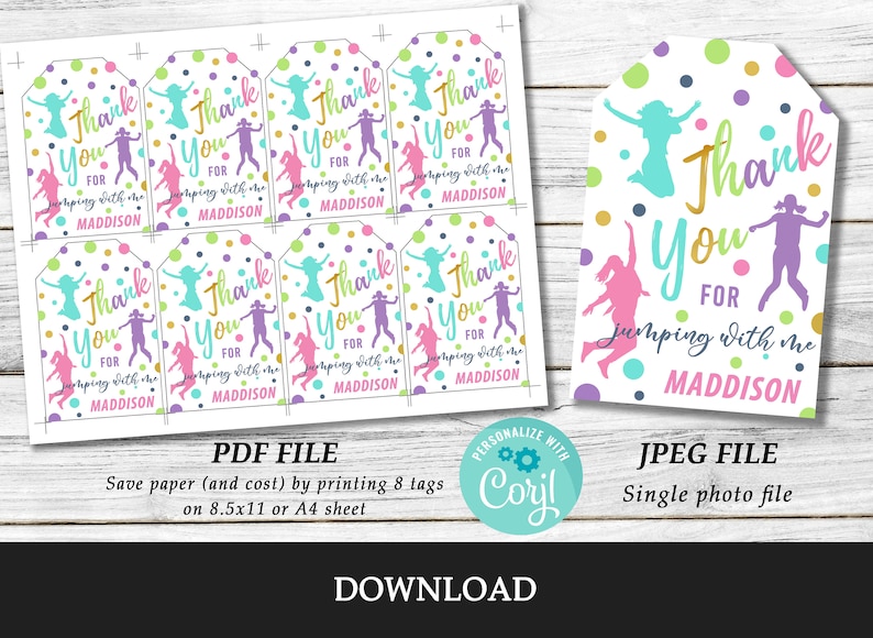 Jump Favor Tags, Jump Trampoline Favor Tags, Bounce House Favor Tags ...