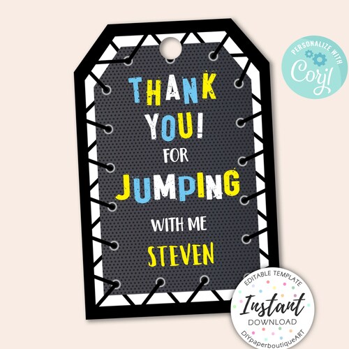 EDITABLE Jump Favor Tags Jump Trampoline Gift Tag Bounce House - Etsy