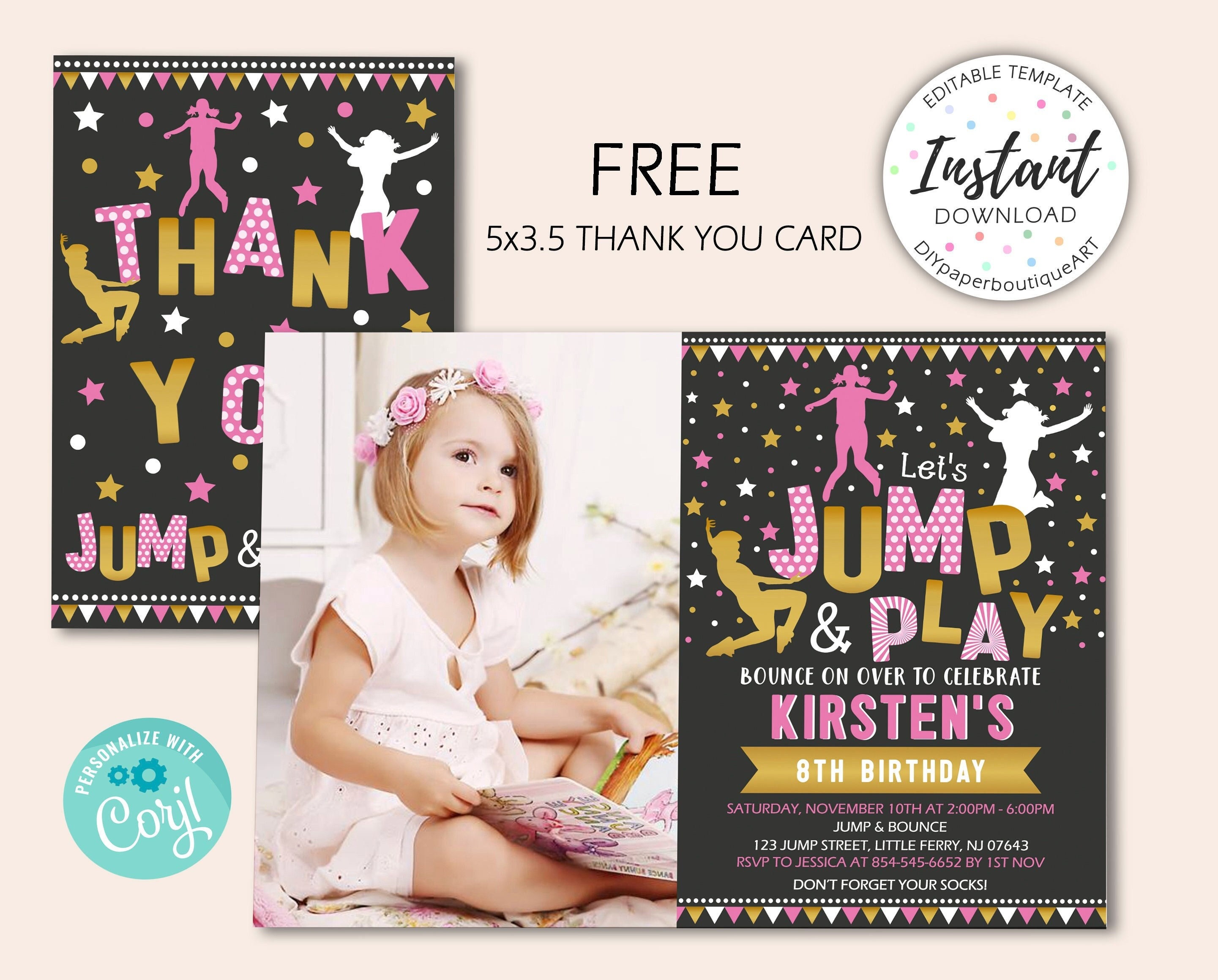 Jump Birthday Invitation-trampoline Party Invitation Bounce - Etsy