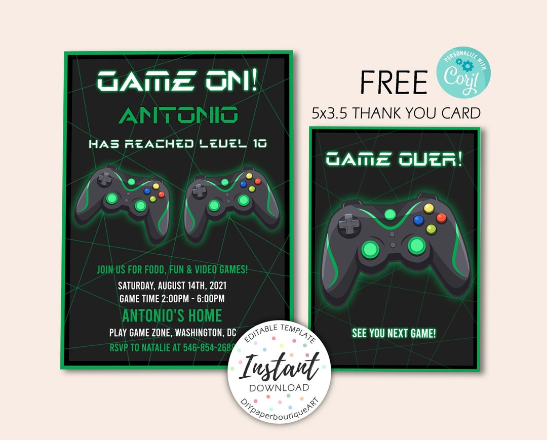 Video Game Invitation, Video Game Party, Birthday Invitation, Gamer ...