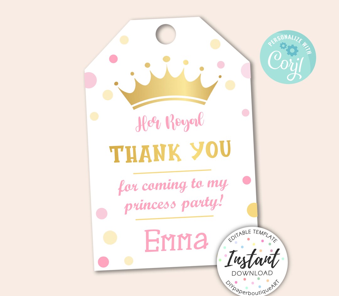 Princess Favor Tag, Princess Party, Princess Birthday, Princess Tag ...