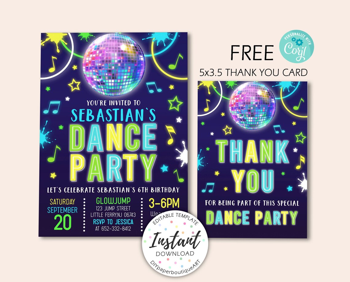 Let's Glow Crazy Invitation Neon Glow Dance Party Glow - Etsy