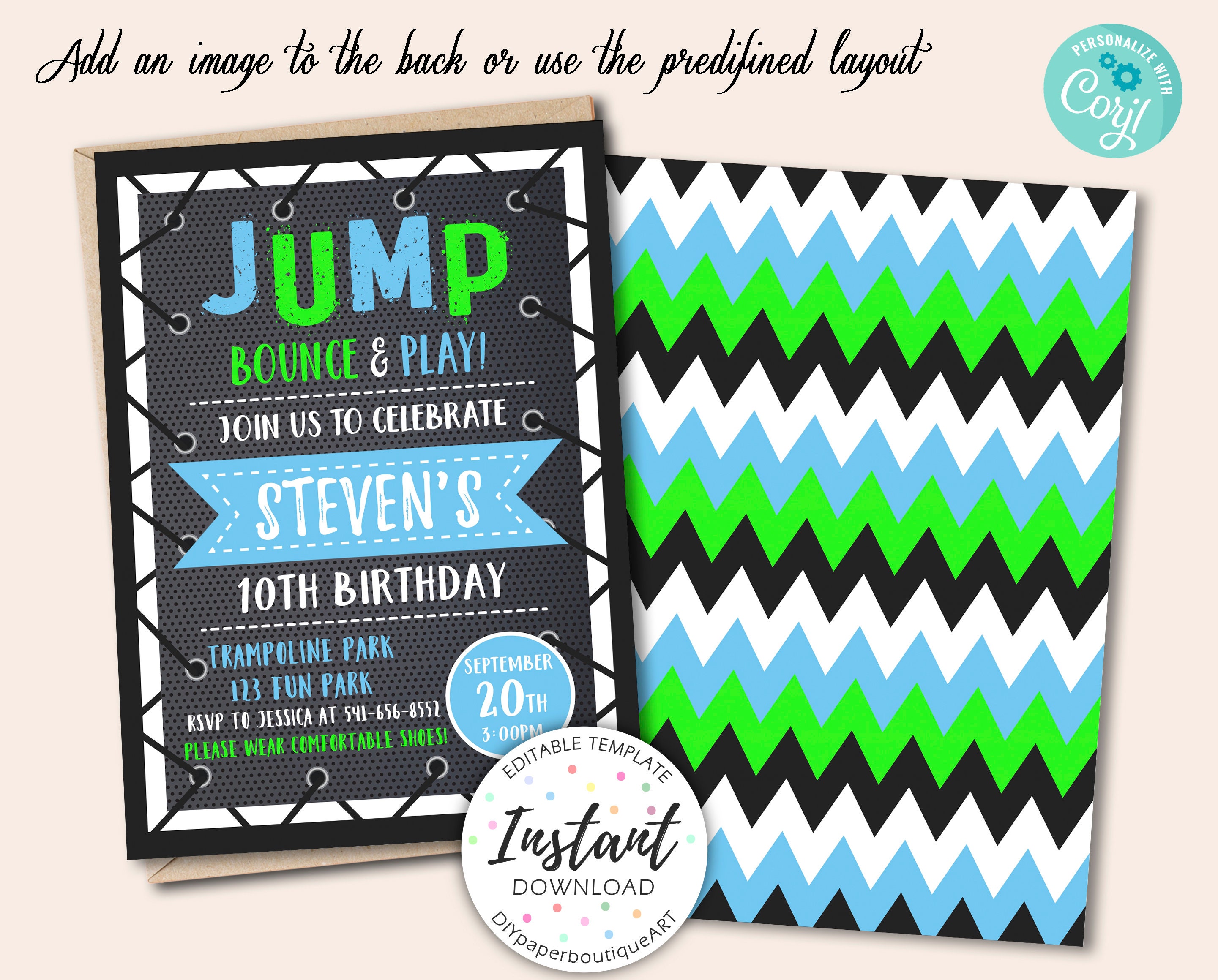 Jump Birthday Invitation-trampoline Party Invitation Bounce - Etsy