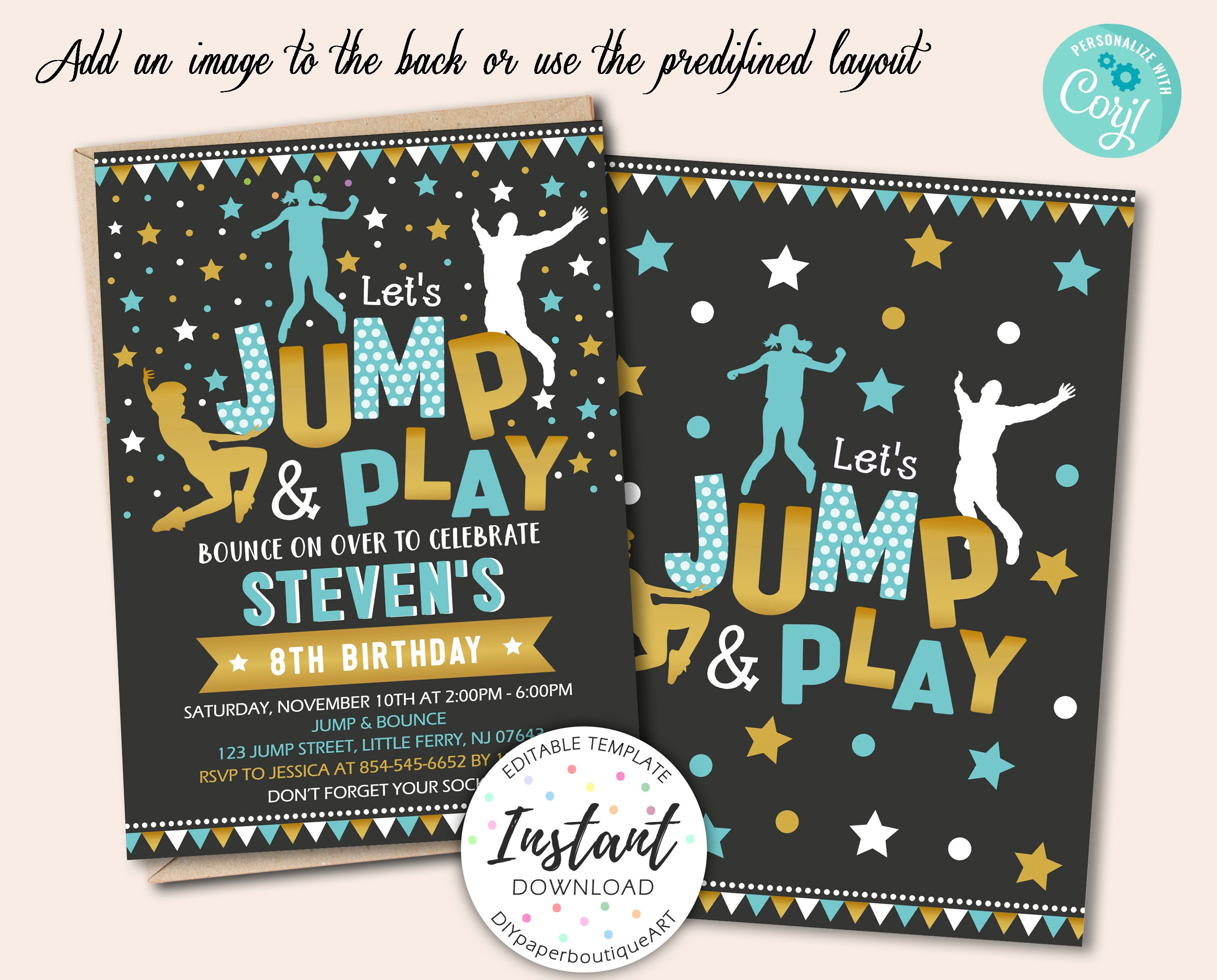 Jump Birthday Invitation-trampoline Party Invitation Bounce - Etsy