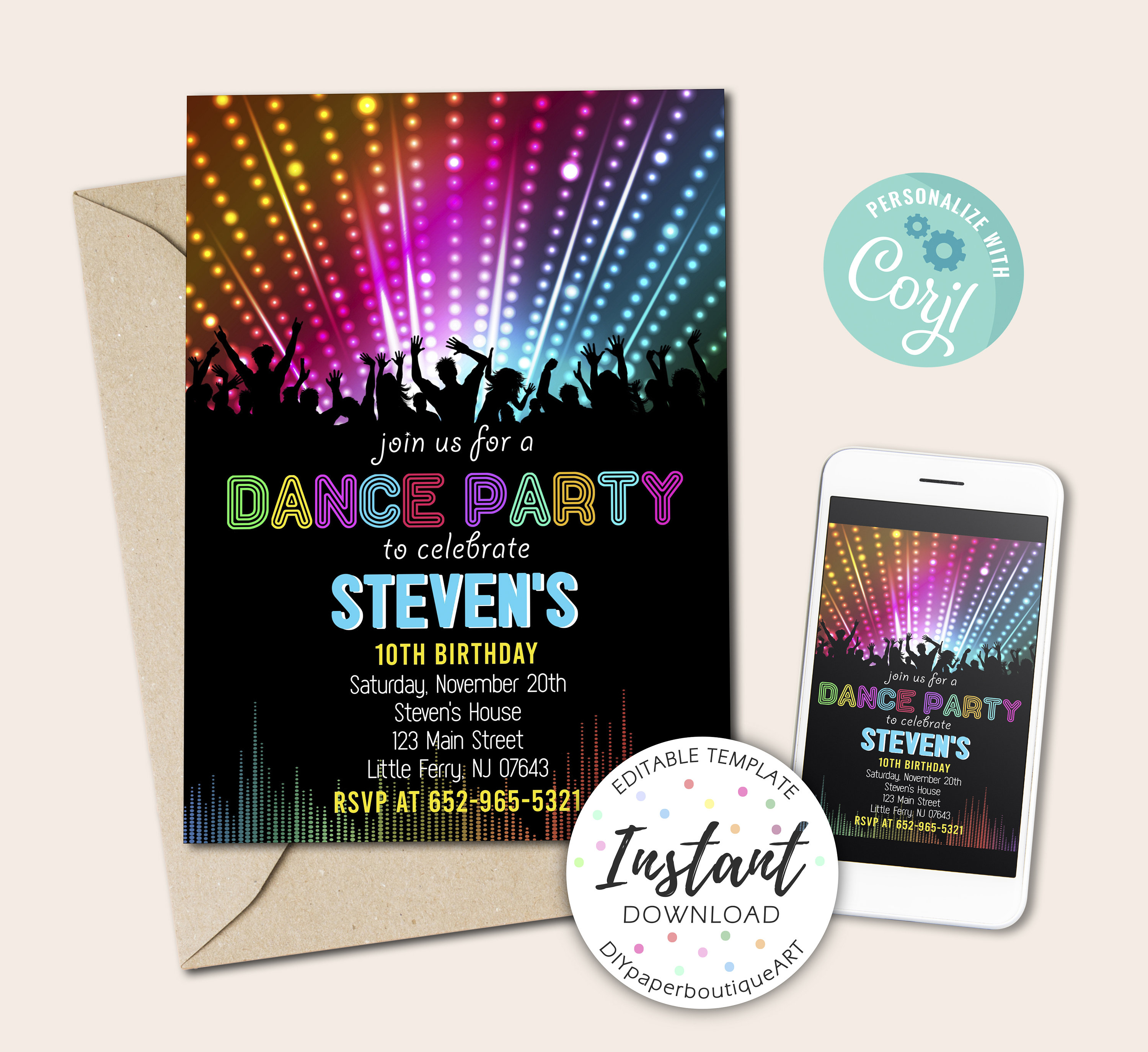 Dance Party Invitation Neon Glow Dance Party Invitation - Etsy