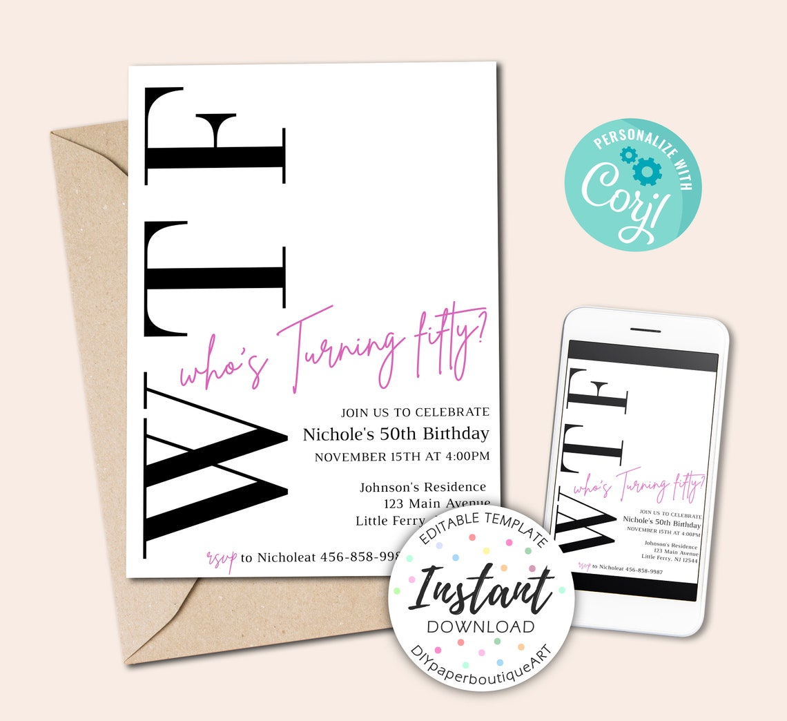 WTF Invitation WTF Who's Turning Fifty Elegant - Etsy