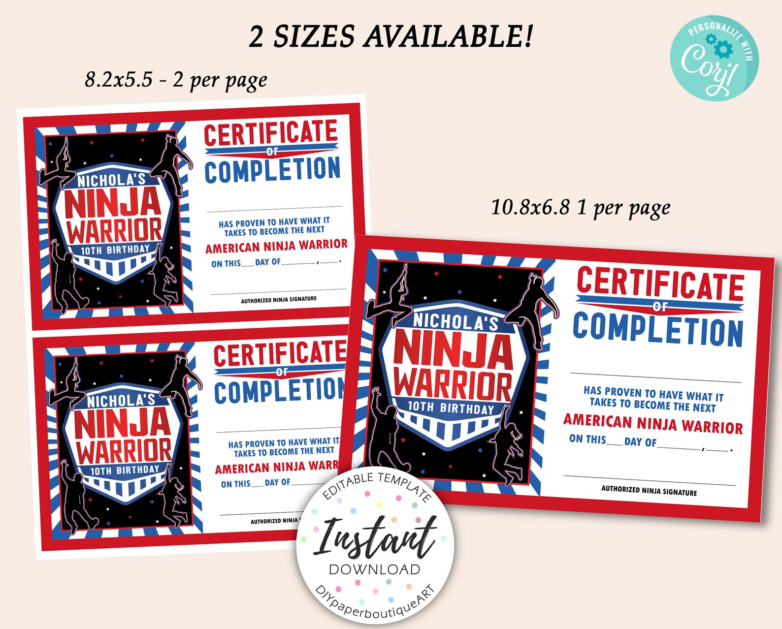 Ninja Warrior Certificate, Certificate of Completion, Course Completion ...