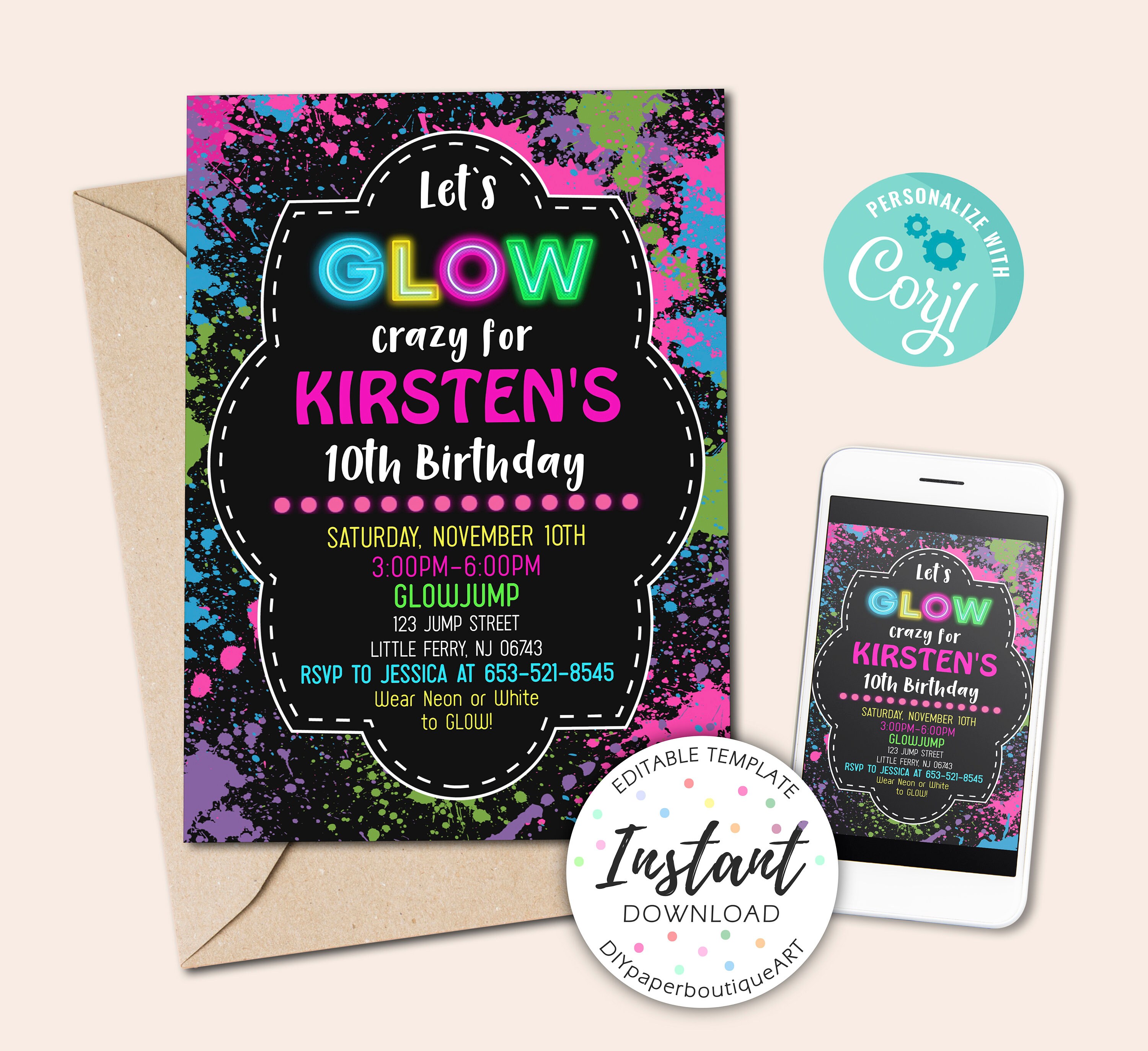 Let's Glow Crazy Invitation Let's Glow Invites Glow - Etsy