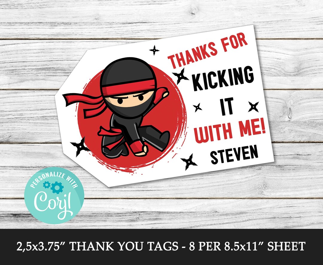 Ninja Favor Tags, Karate Favor Tags, Ninja Warrior Favor Tags, Martial ...