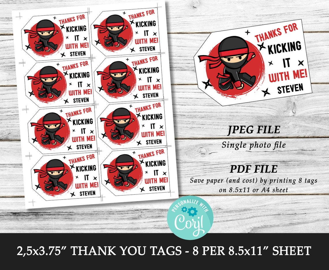 Ninja Favor Tags Karate Favor Tags Ninja Warrior Favor Tags | Etsy
